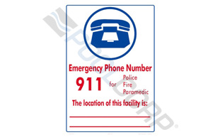 POOL360 | 10"x14" White Emergency Phone 911 With Facility Location Sign