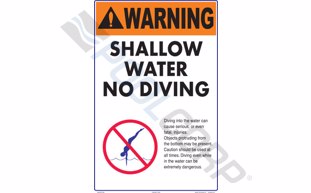 POOL360 | 18"x24" Orange Shallow Water No Diving Warning Sign