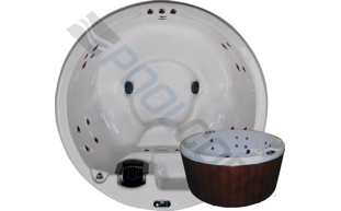 POOL360 | Round 4 Person Portable Spa Sterling Silver Shell, Mahogany Skirt & Green Cover