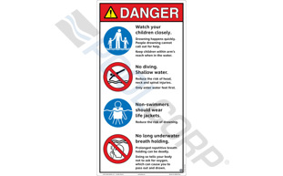 POOL360 | Indoor DANGER Warning Sign with 4 Symbols