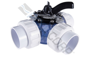 POOL360 | 1-1/2" Socket Clear Hydroseal™ 3-Way Diverter Valve with Unions