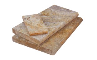 POOL360 | 5cm x 12" x 24" Autumn Leaves Bullnose Travertine Tumbled Coping
