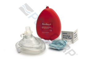 POOL360 | Ambu CPR Mask with O2 Inlet, Headstrap, Gloves, and Wipes