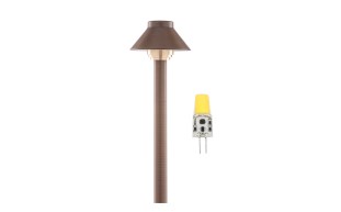 horizon | 4" Antique Brass Traditional Hat Path Light With 12" Stem