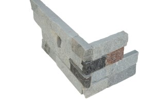 horizon | 6" x 18" Split Face Stacked Stone Corner Panel Sunset Silver