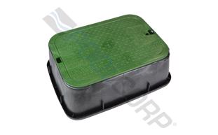 POOL360 | 14" x 19" x 6" Standard Series Black Valve Box with Green ICV Overlapping Cover