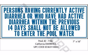 POOL360 | 7" x 18" Horizontal DIARRHEA Sign (CA)