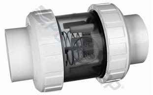 POOL360 | 2" Double Union Clear Spring Check Valve 2lb Spring