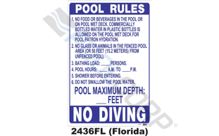POOL360 | 24" x 36" Vertical POOL RULES Sign (FL)